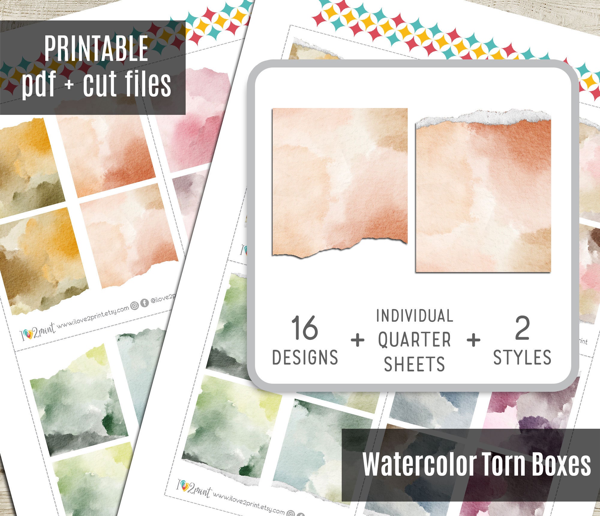 Watercolor Torn Box Torn Paper Boxes Boxes Planner Stickers | Etsy
