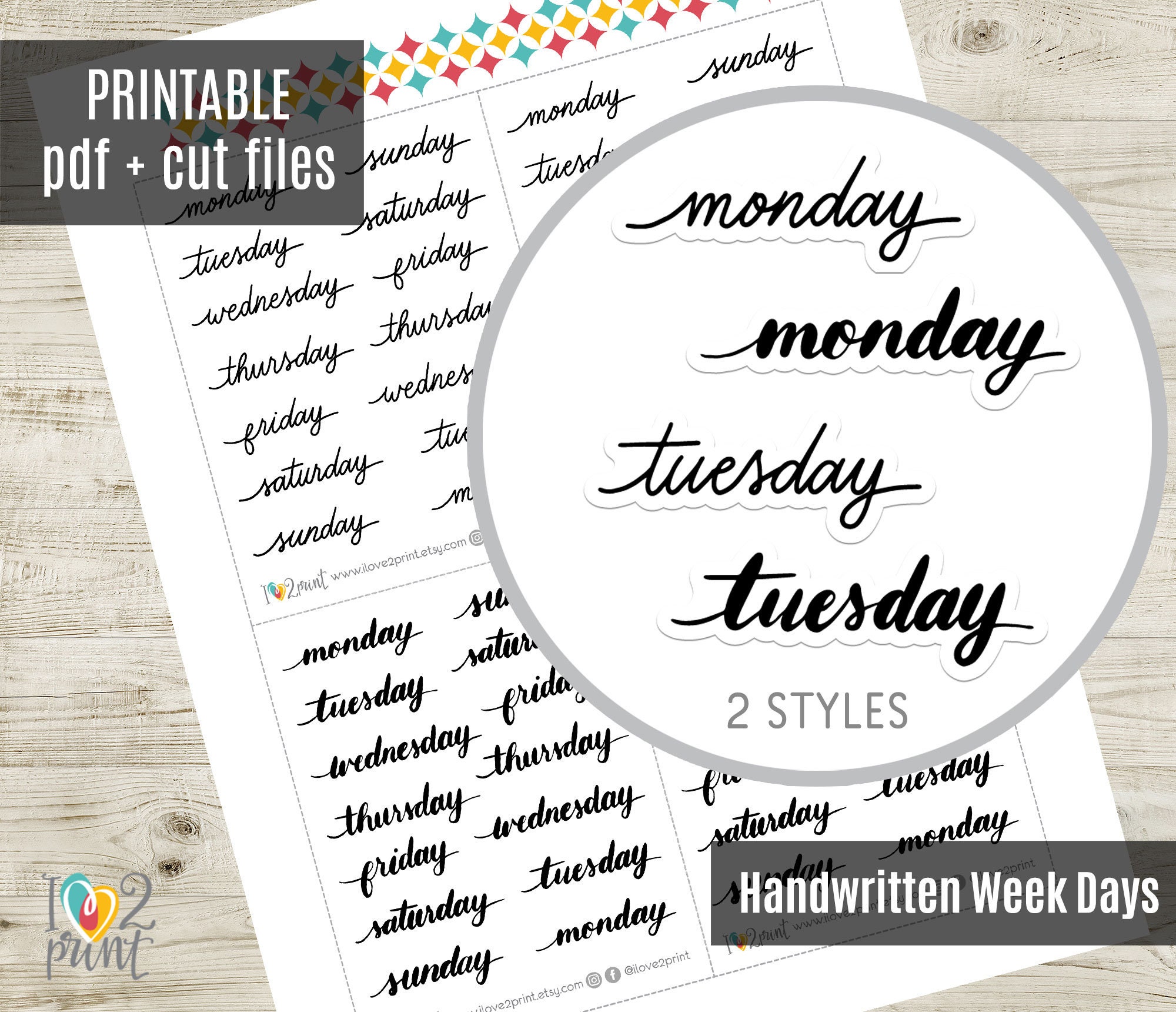 Handlettered Week Days Planner Stickers Handwritting Script - Etsy