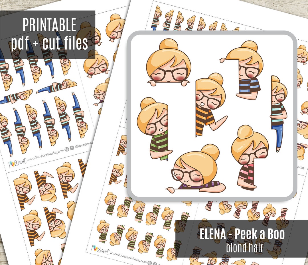 Elena Planner Girl Peek a Boo Printable Planner Stickers, Cute ...