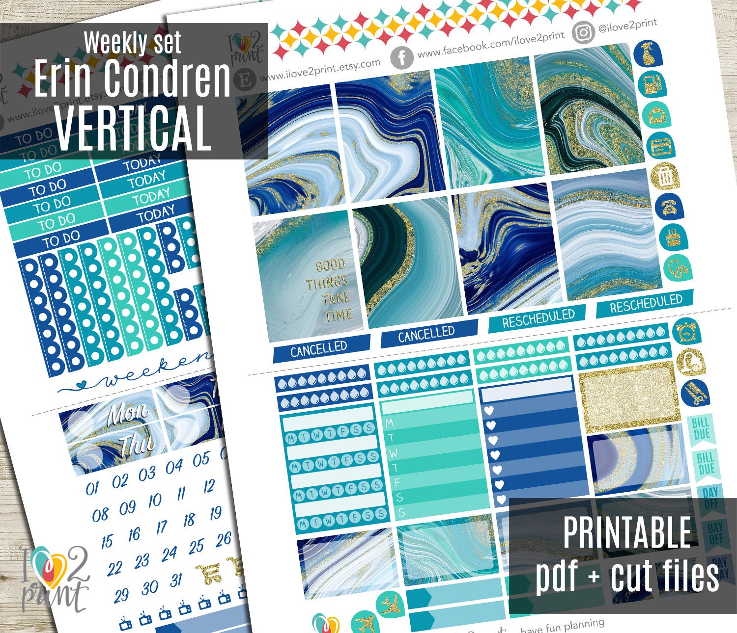 Printable Pastel Blue Stickers Collection Ocean waves Planner Stickers ...