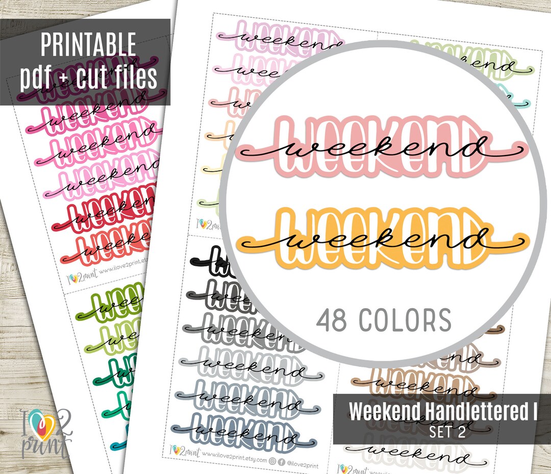 Hand Lettered Weekend Banner Printable Stickers Set 2, EC Planner ...