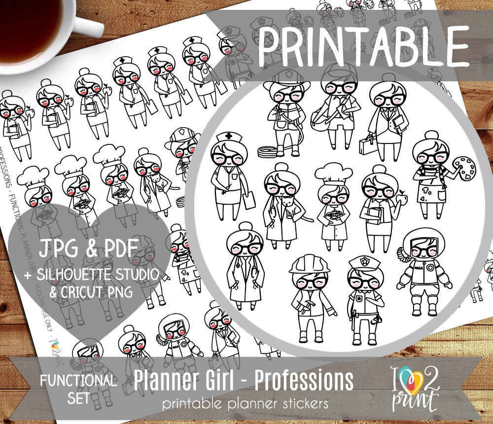 Planner Girl Professions Printable Planner Stickers Character | Etsy