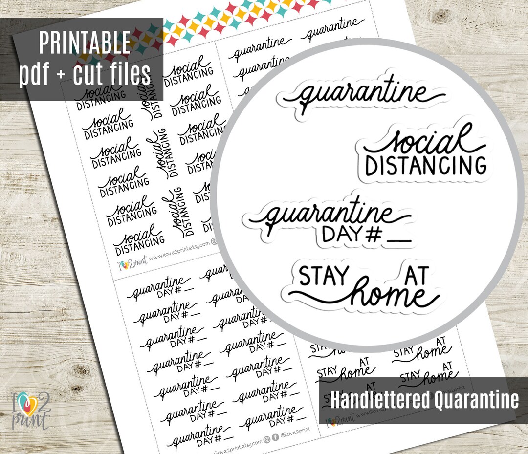 Handlettered Quarantine Planner Stickers, Social Distancing Script ...