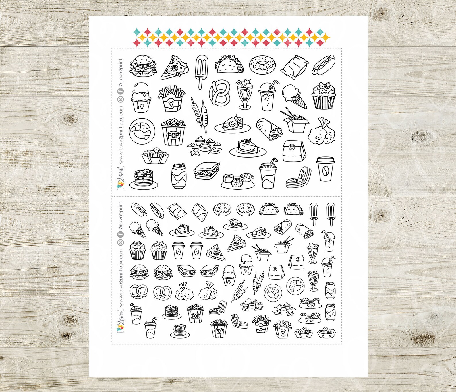 Fast Food Doodle Planner Stickers Junk Food Printable - Etsy