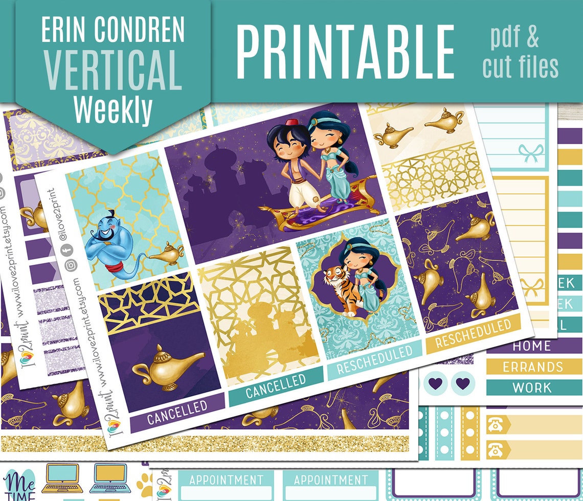 Aladdin Weekly Printable Planner Stickers Erin Condren | Etsy