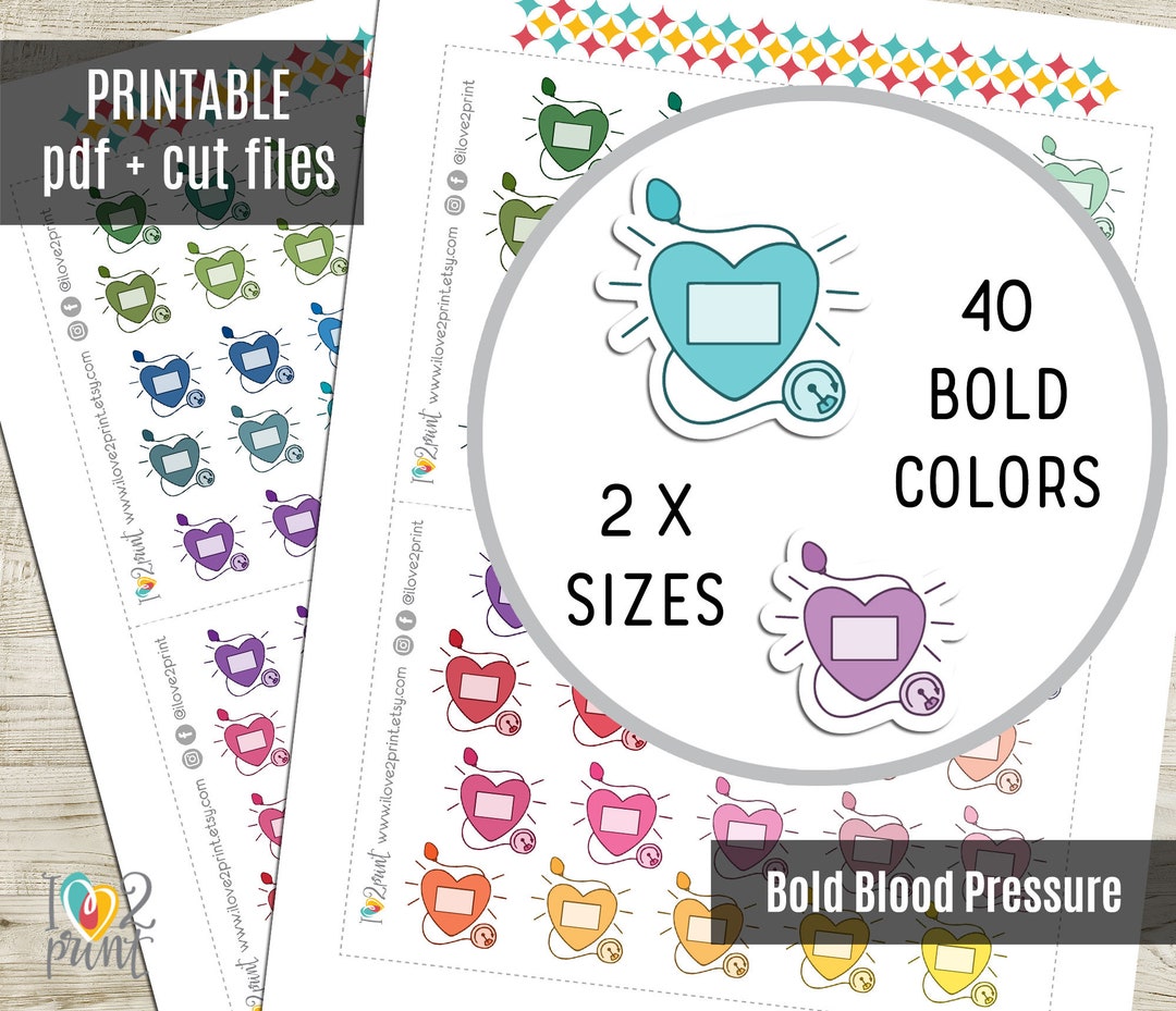 Blood Pressure Planner Stickers Bold Colors, Blood Pressure Tracker ...