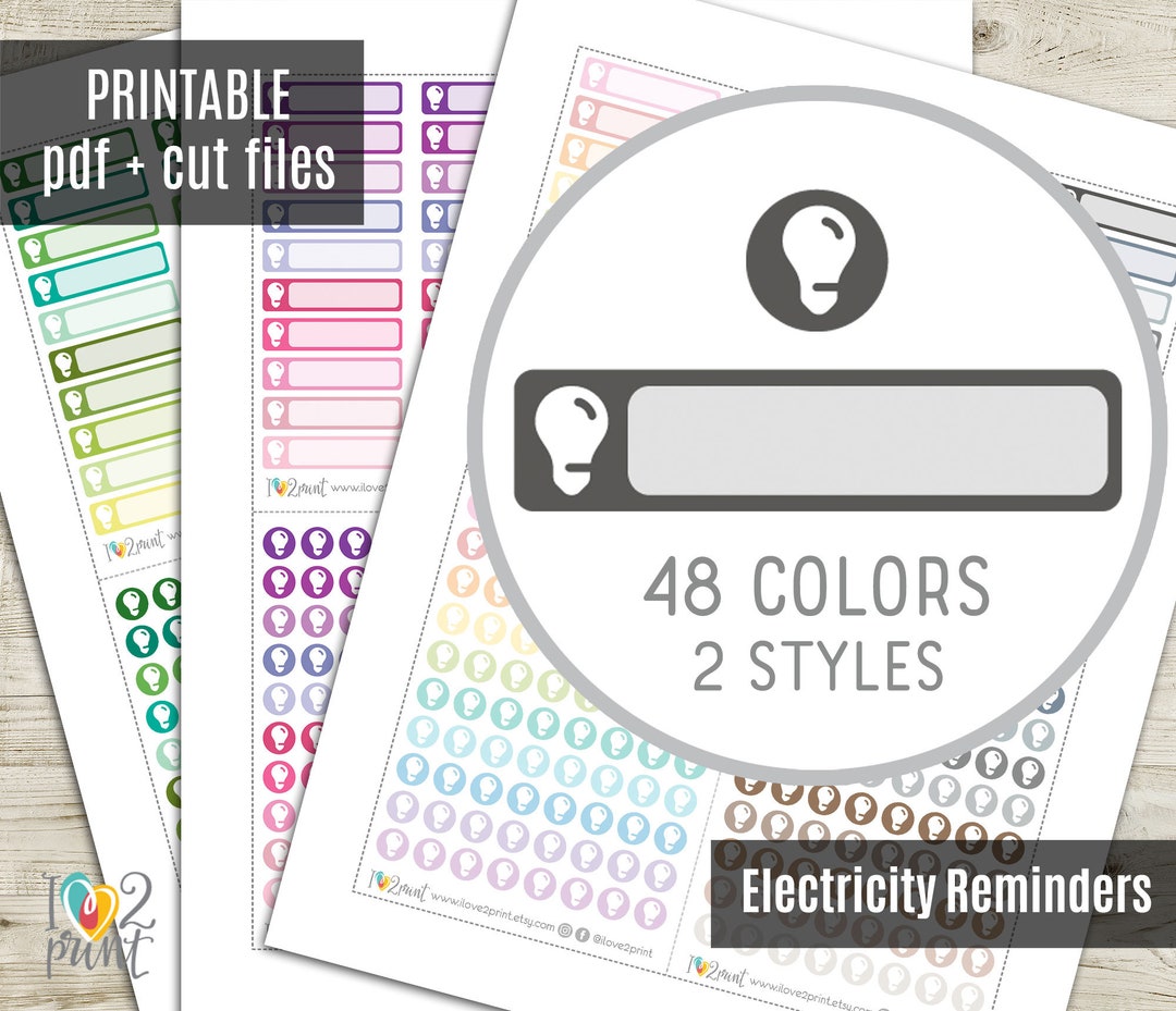 Electricity Bill Reminders Printable Planner Stickers, Pay Electricity ...