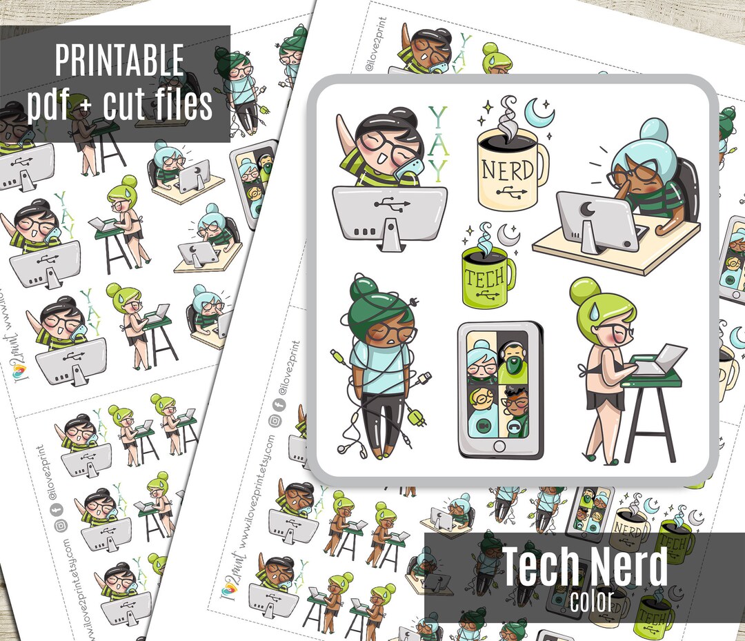 Planner Girl Tech Nerd COLOR Planner Stickers, Printable Stickers ...