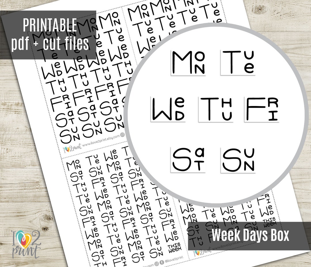 Week Boxes Planner Stickers, Box Week Days Script Words Printable ...