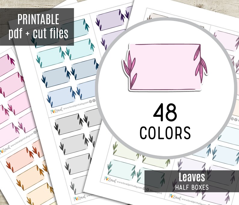 Leaves Half Box Planner Stickers Half Box Printable Stickers - Etsy