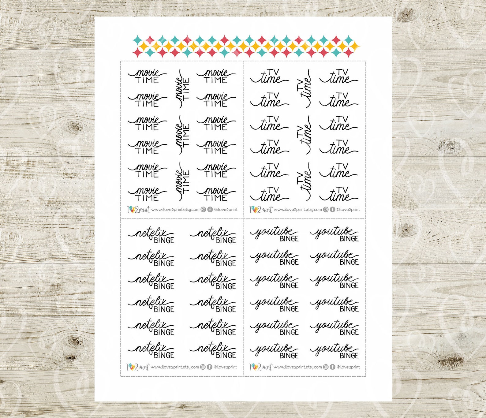 Handlettered Movie Time Planner Stickers Netflix Binge Script | Etsy