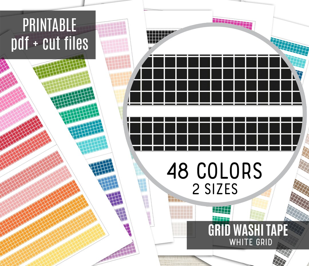 White Grid Washi Tape Planner Stickers, Grid Washi Strips Printable ...
