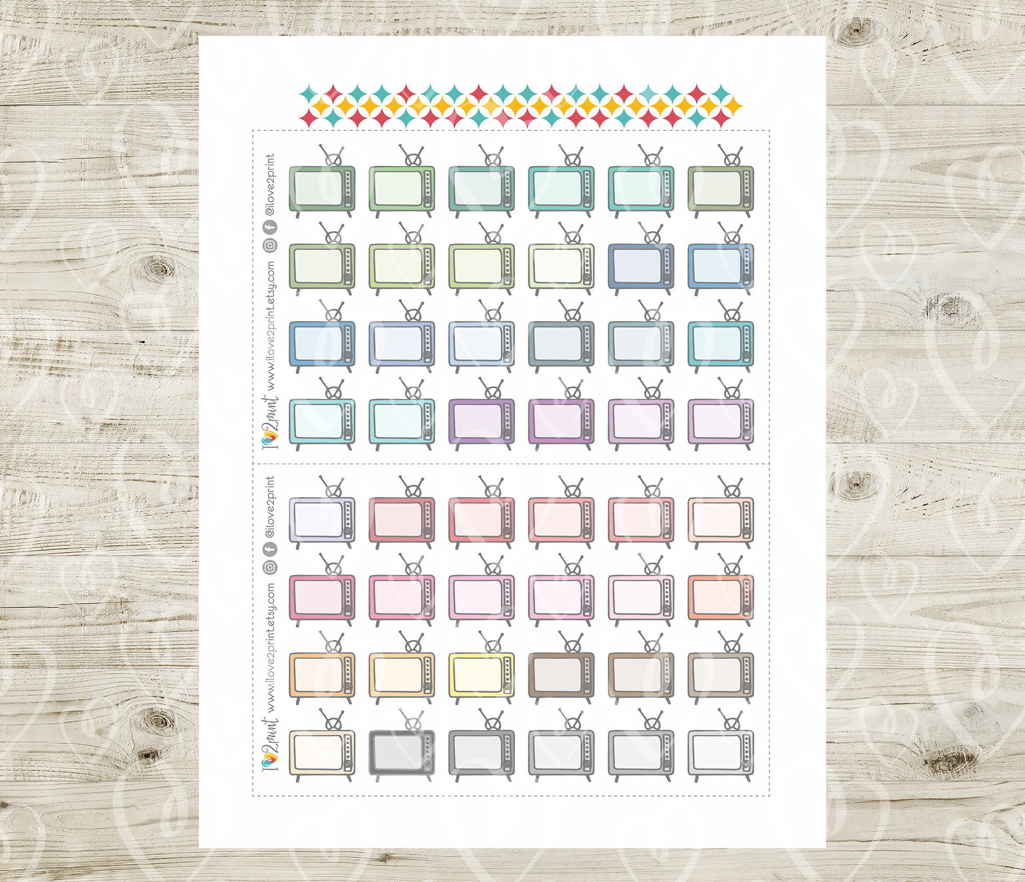 Tv Doodle Planner Stickers Television Printable Stickers | Etsy
