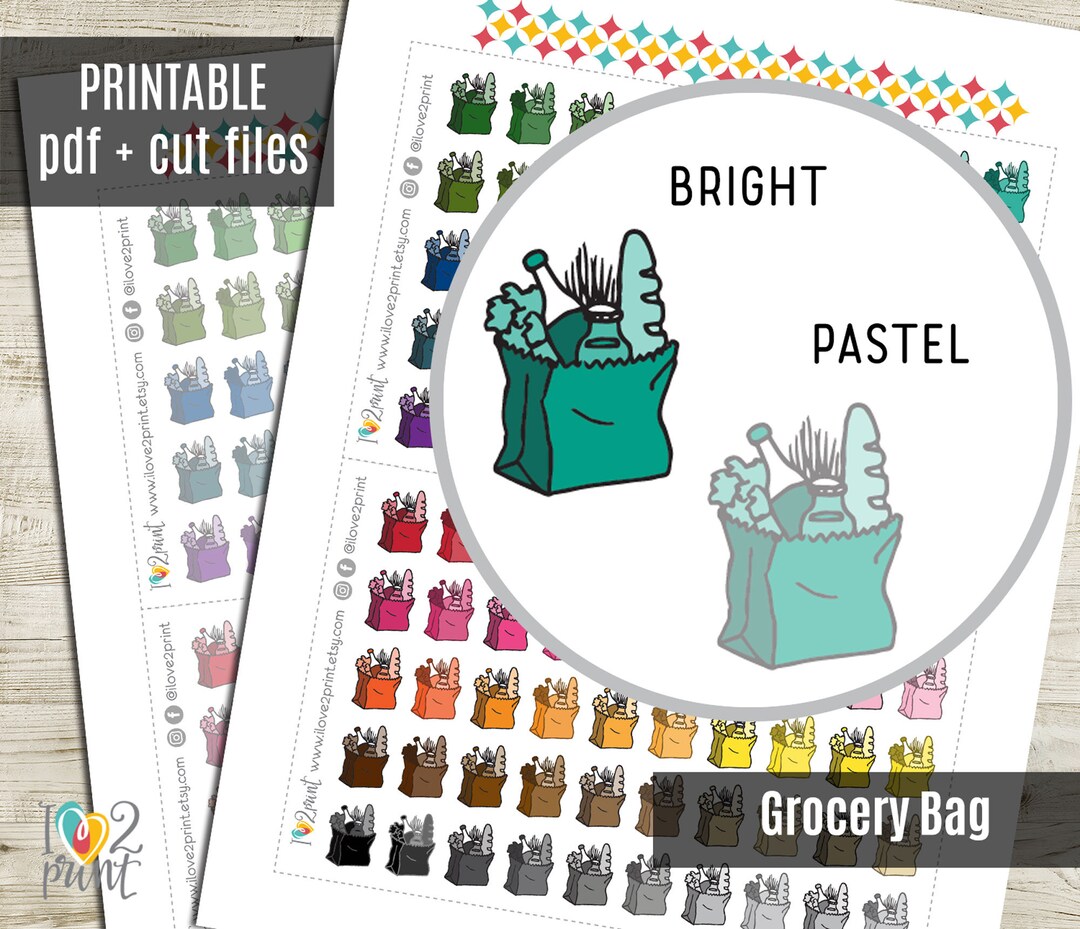 Grocery Bag Stickers Grocery Shopping Printable Stickers - Etsy