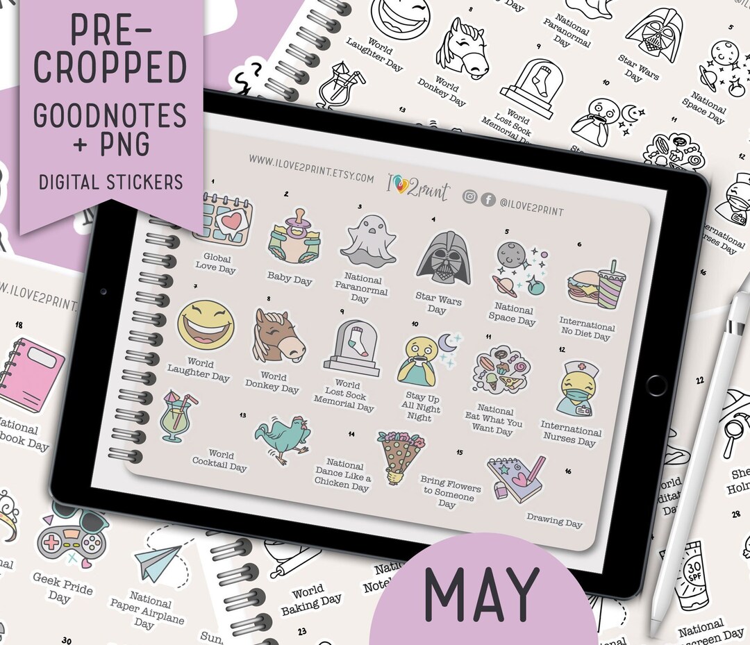 MAY Daily Wacky Holidays Goodnotes Sticker Book, Digital Stickers, Pre ...