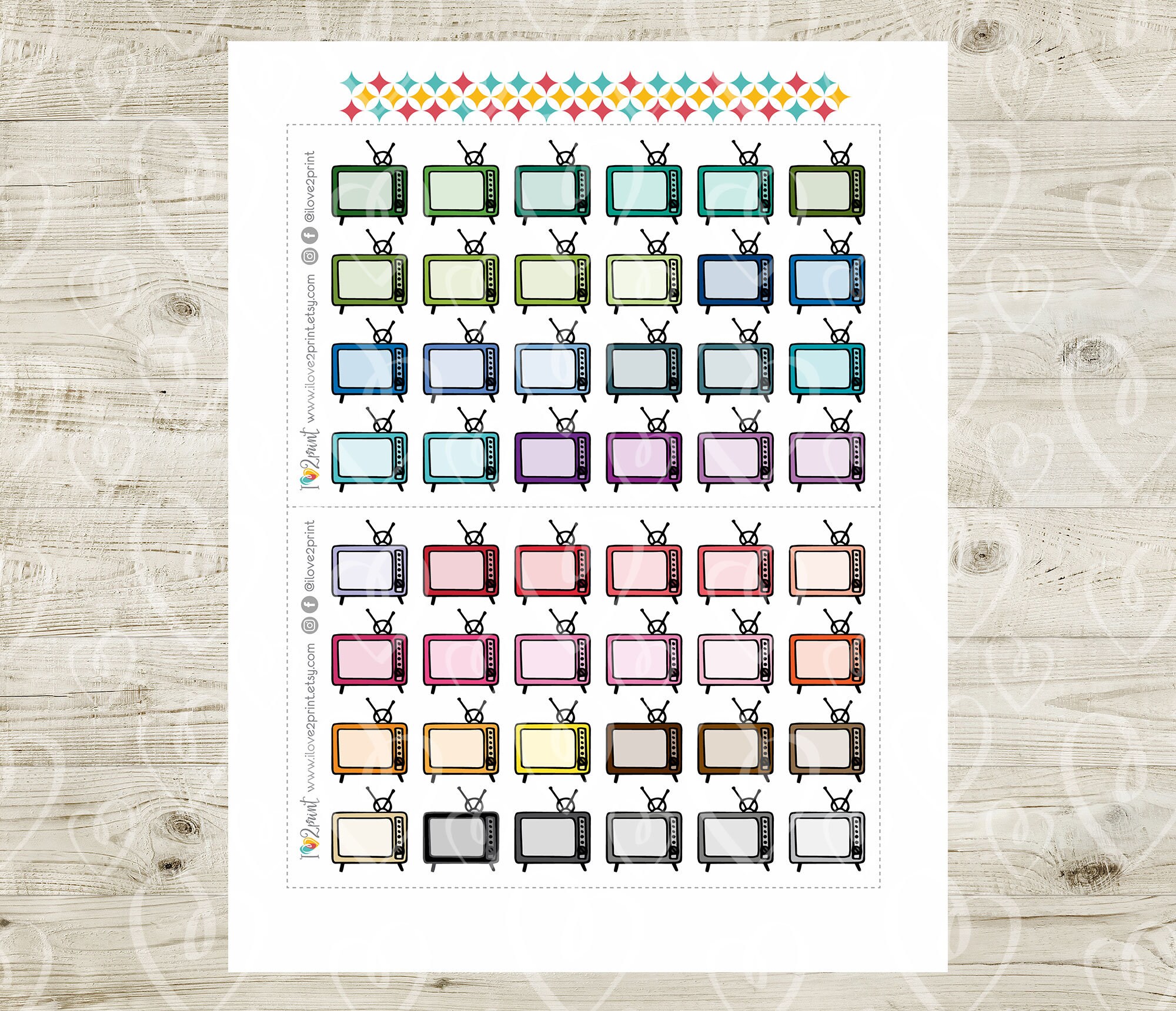 Tv Doodle Planner Stickers Television Printable Stickers | Etsy