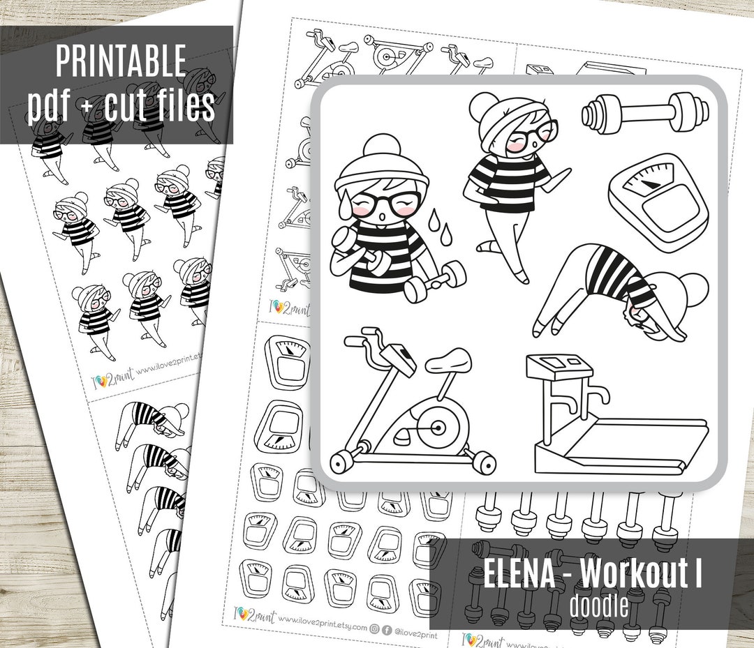 Elena Planner Girl Workout I STAMP Printable Planner Stickers, Coloring ...