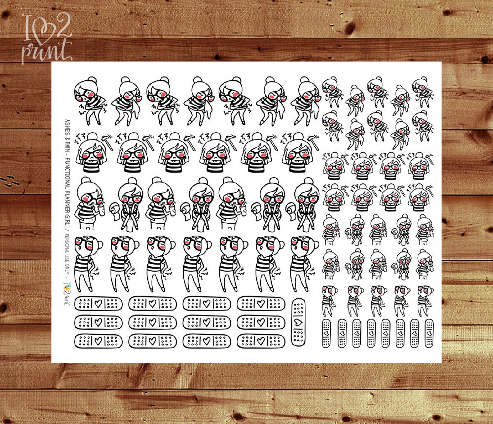 Planner Girl Aches and Pain Printable Planner Stickers | Etsy