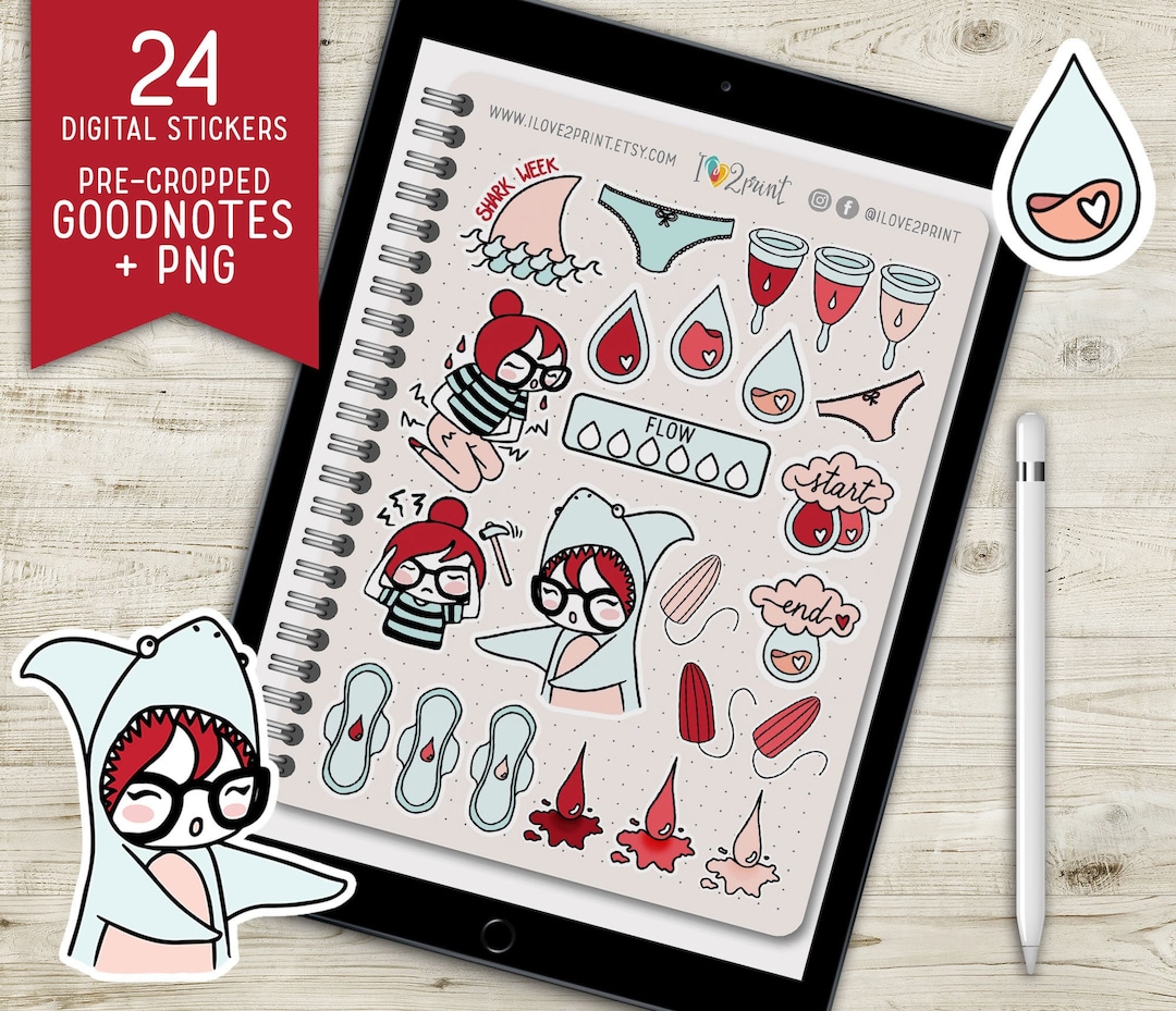 Period Tracker Goodnotes Sticker Book, Shark Week Digital Stickers,pre ...