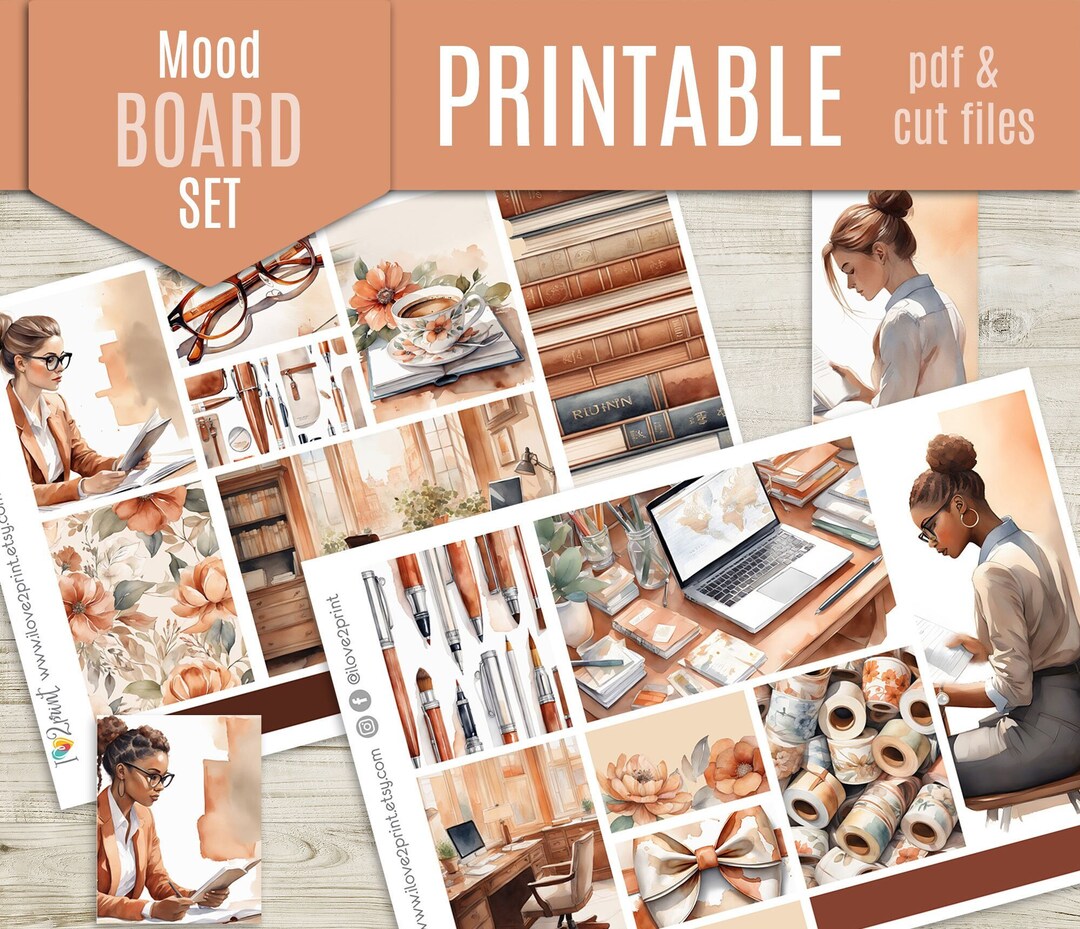 Cozy Office Watercolor Moodboard Planner Stickers, Planning Sticker Kit ...