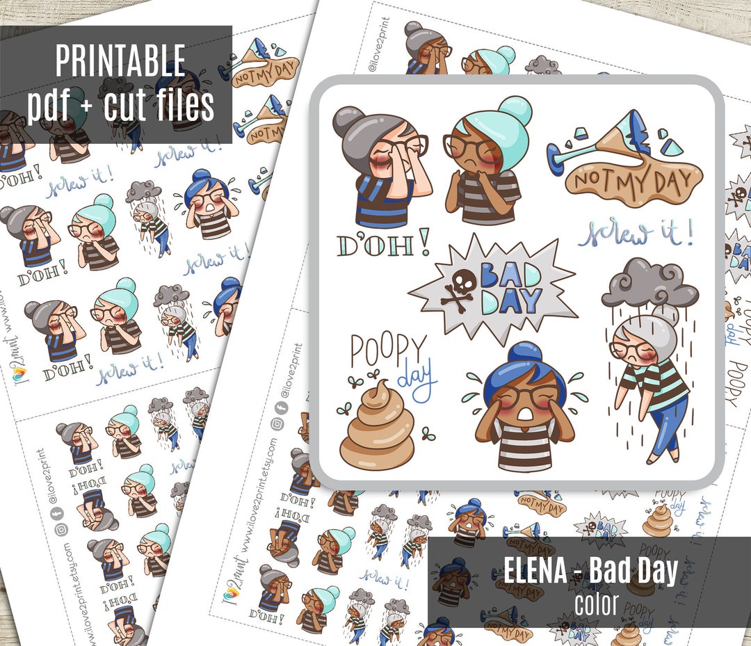 Elena Planner Girl Bad Day Printable Planner Stickers, Cute Character ...