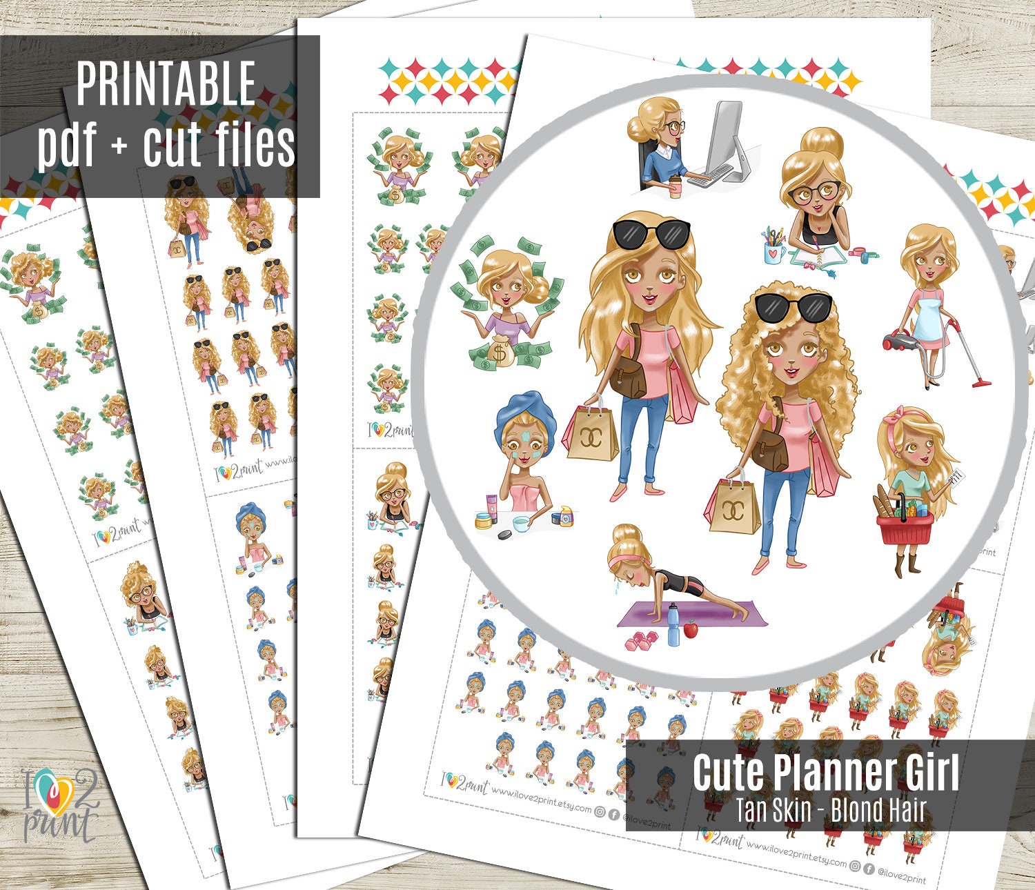 Cute Planner Girl Stickers Tan Skin Blond Hair set1 | Etsy