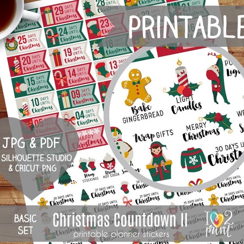 Christmas Countdown Stickers Holidays Countdown Stickers | Etsy