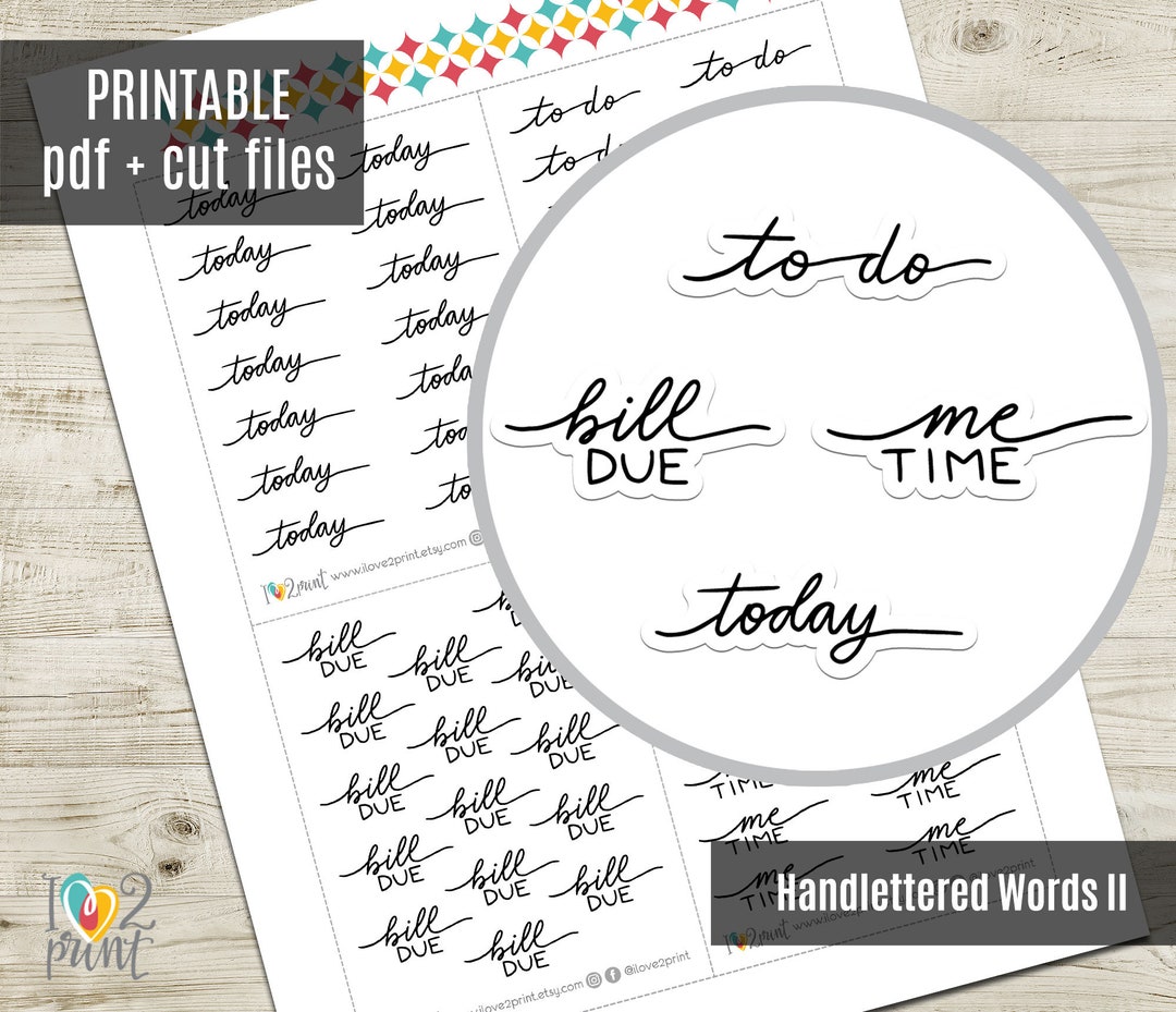 Handlettered Words II Planner Stickers, Script Words Printable Stickers ...