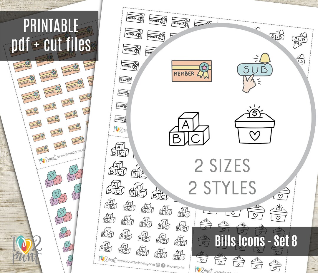 Budget Bills Icons Planner Stickers, Hand-drawn Membership ...
