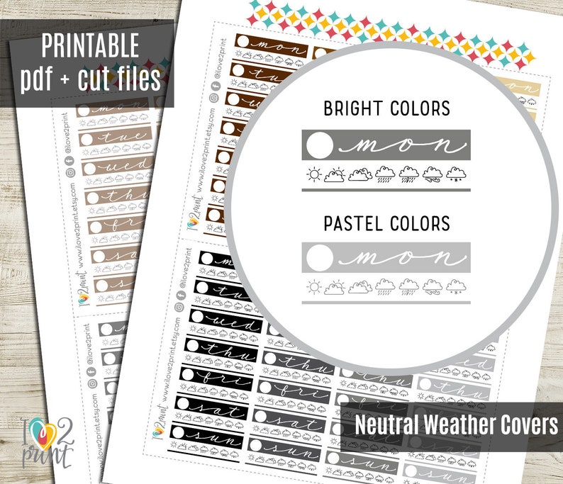 Neutral Date Cover Planner Stickers Weather Tracker Printable | Etsy