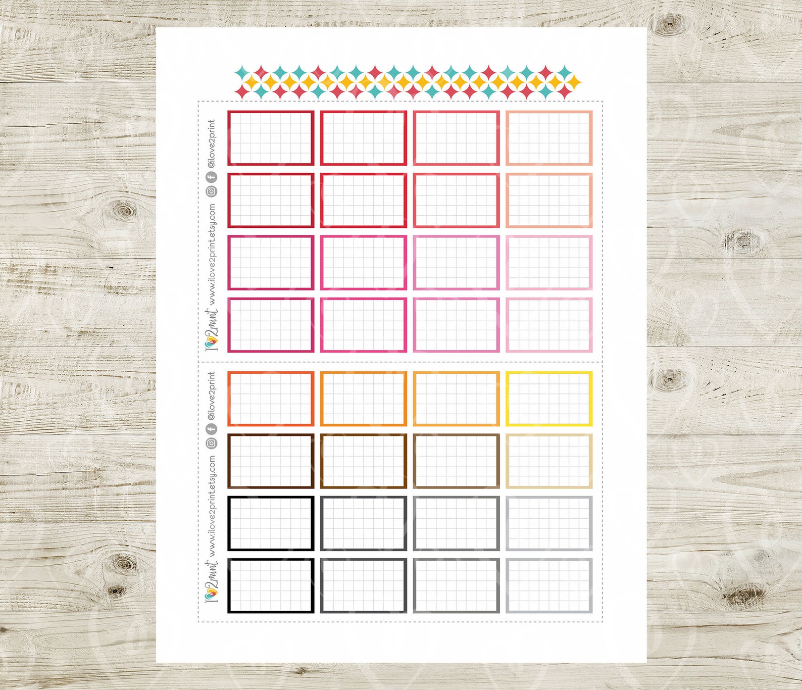 Grid Half Box Planner Stickers Half Box Grid Printable | Etsy