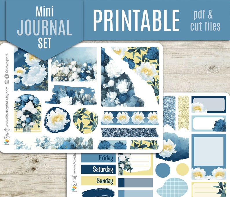 Blue Peonies Journalling Planner Stickers Floral Sticker Kit - Etsy
