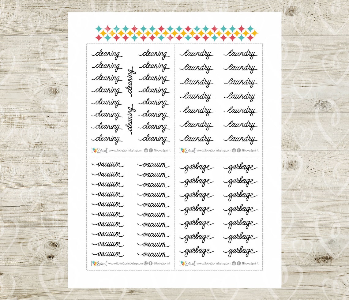 Handlettered Cleaning Planner Stickers Laundry Script Words | Etsy