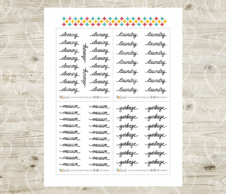 Handlettered Cleaning Planner Stickers Laundry Script Words - Etsy