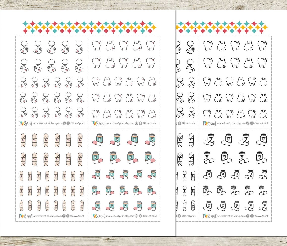 Doctor Doodle Icons Planner Stickers Pills Hand-drawn | Etsy