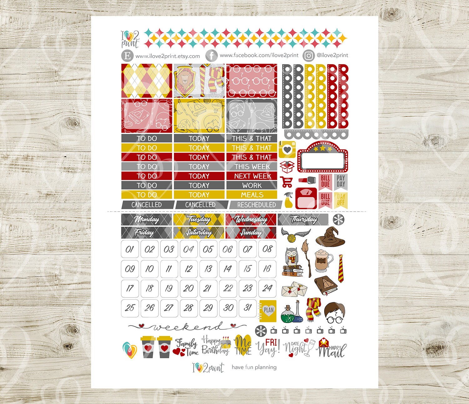 Wizard School I Weekly Printable Planner Stickers Happy - Etsy