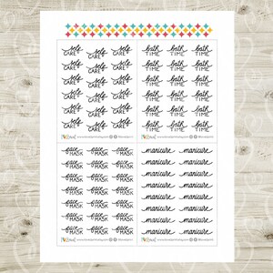 Handlettered Self Care Planner Stickers Bath Time Script | Etsy