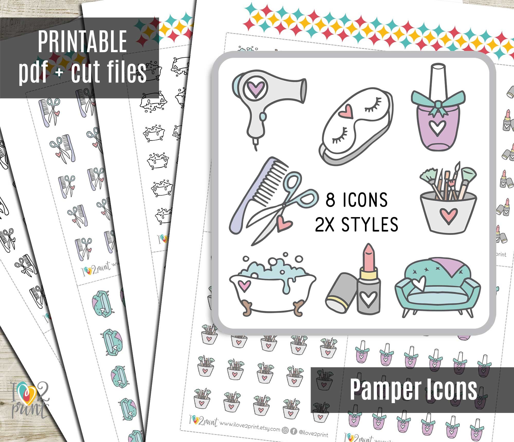 Pampering Doodle Icons Planner Stickers Self Care Hand-drawn - Etsy