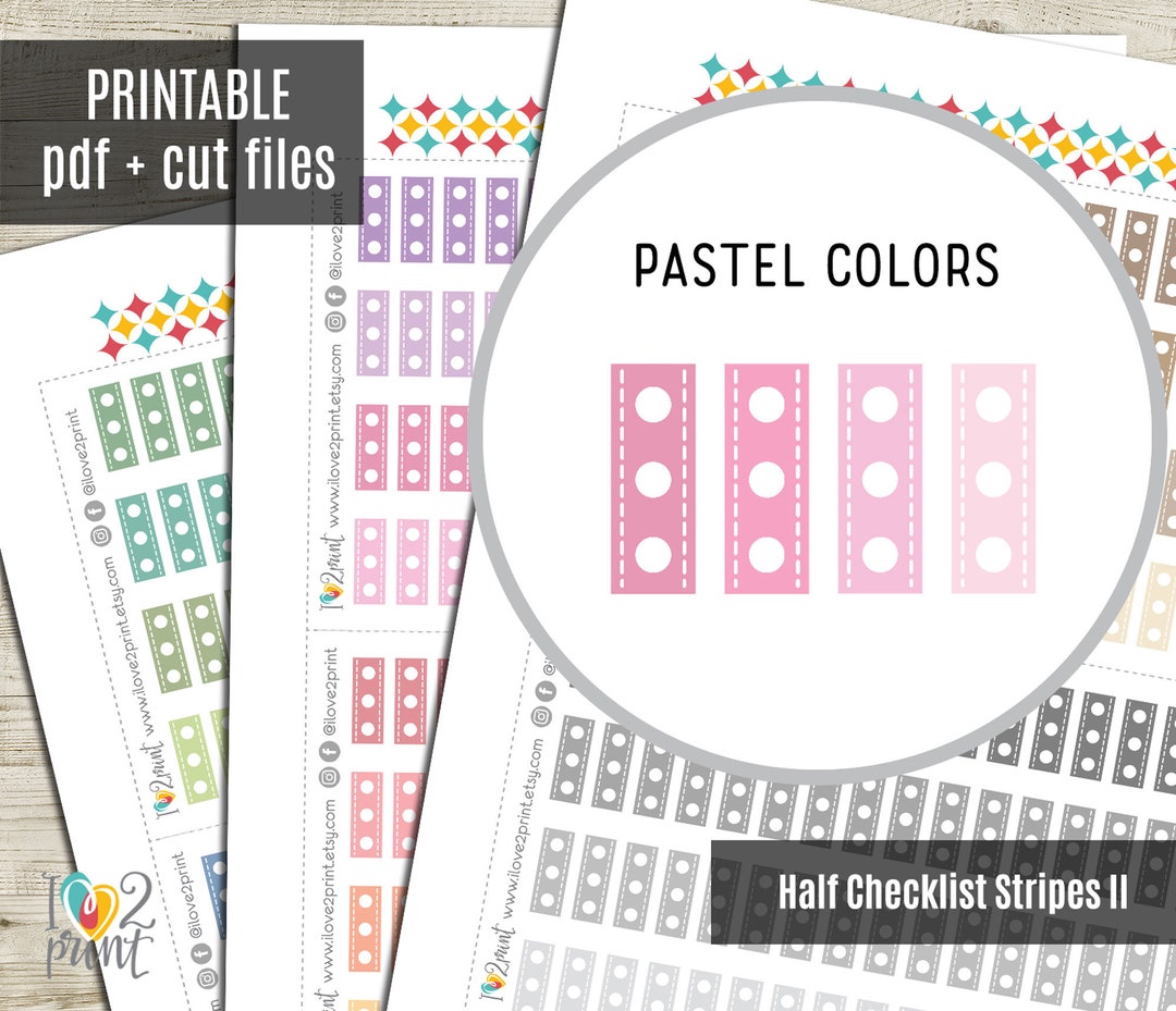 Half Pastel Checklist Stripes Planner Stickers, Checklist Printable ...