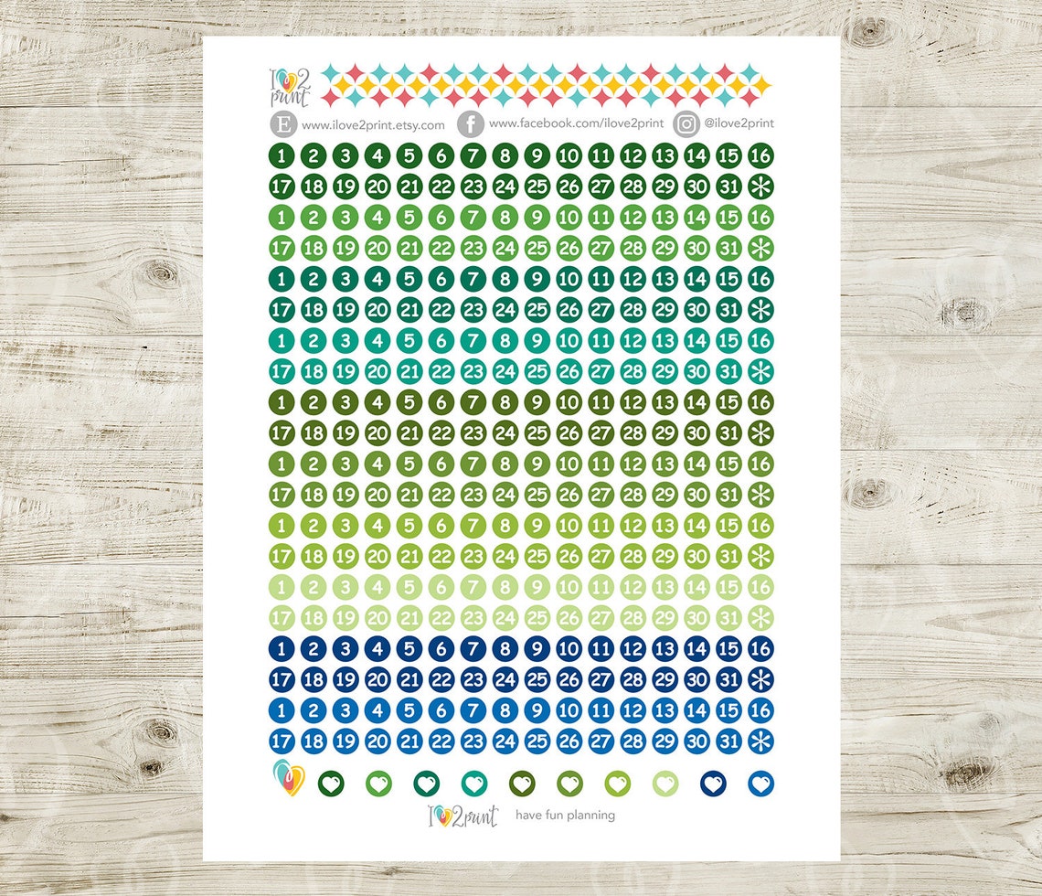 Dot Date Numbers Planner Stickers Printable Stickers Day - Etsy