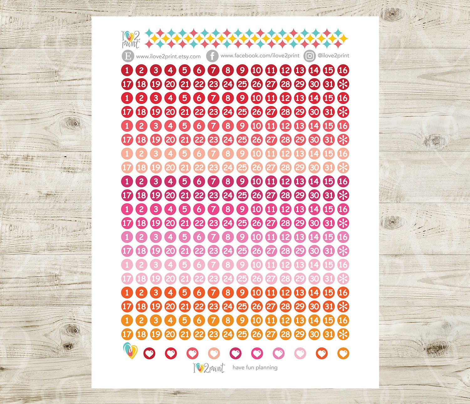 Dot Date Numbers Planner Stickers Printable Stickers Day - Etsy