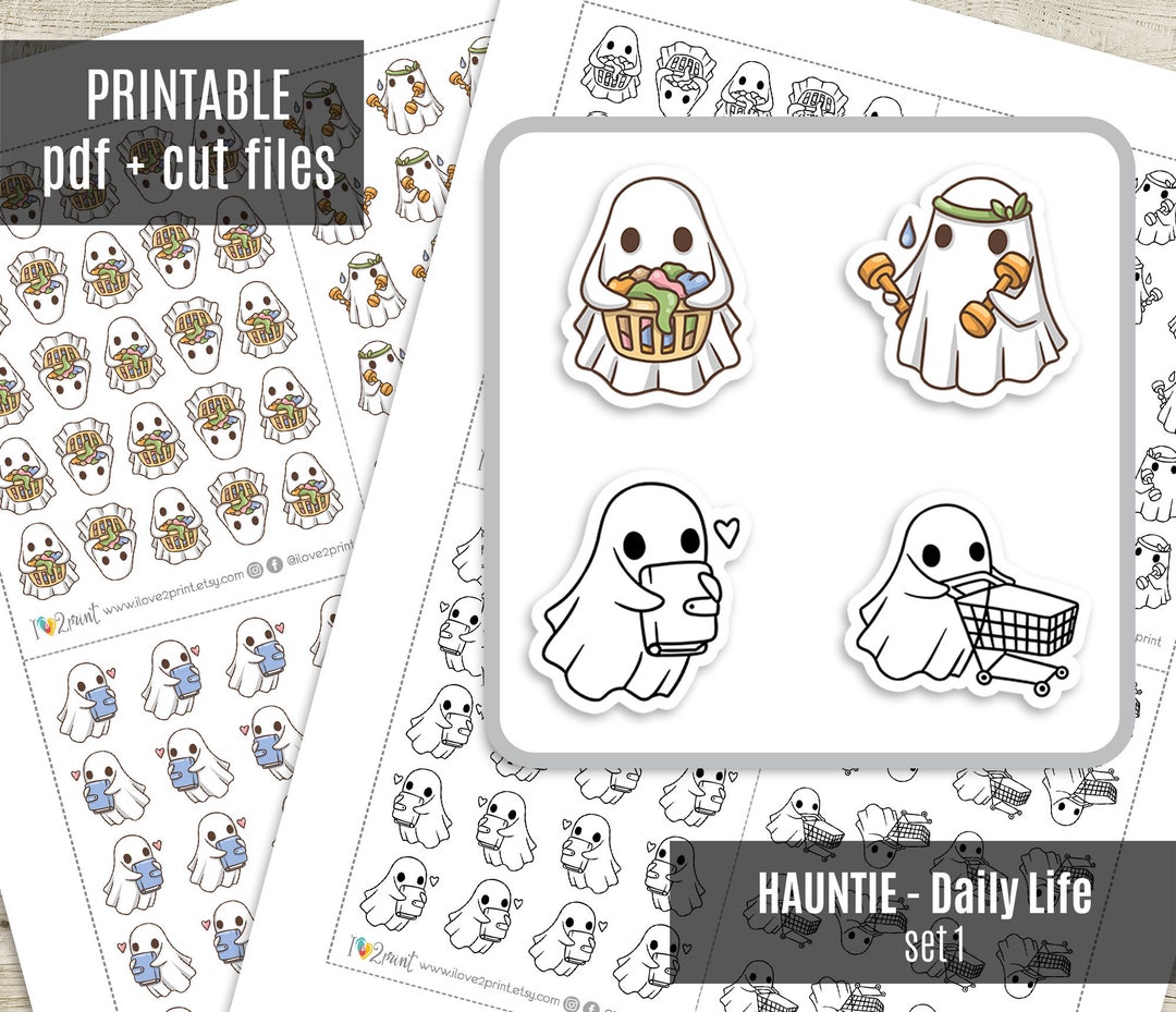 Hauntie the Ghost Daily Life SET 1 Planner Stickers, Printable Stickers ...
