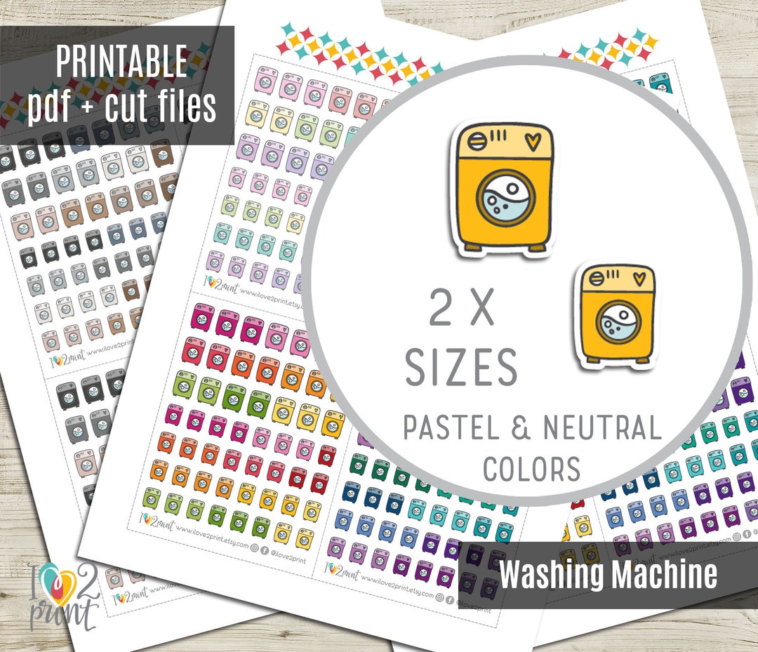 Washing Machine Planner Stickers, Hand-drawn Laundry Icon Printable ...