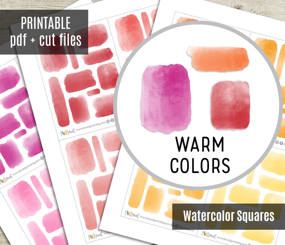 Watercolor Squares Planner Stickers, WARM Colors Printable Stickers ...