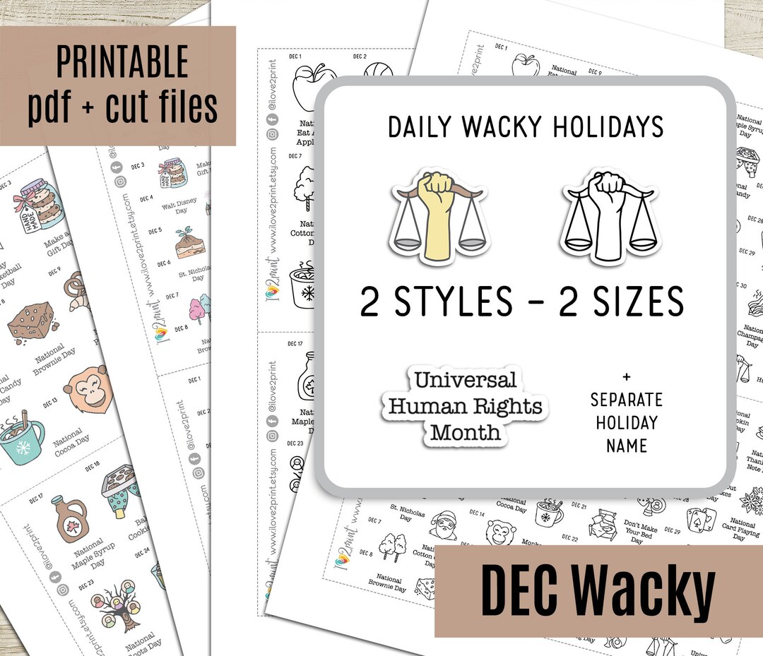 DECEMBER Daily Wacky Holidays Icons Planner Stickers, Hand-drawn ...