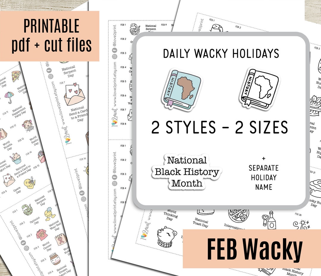 FEBRUARY Daily Wacky Holidays Icons Planner Stickers, Hand-drawn ...