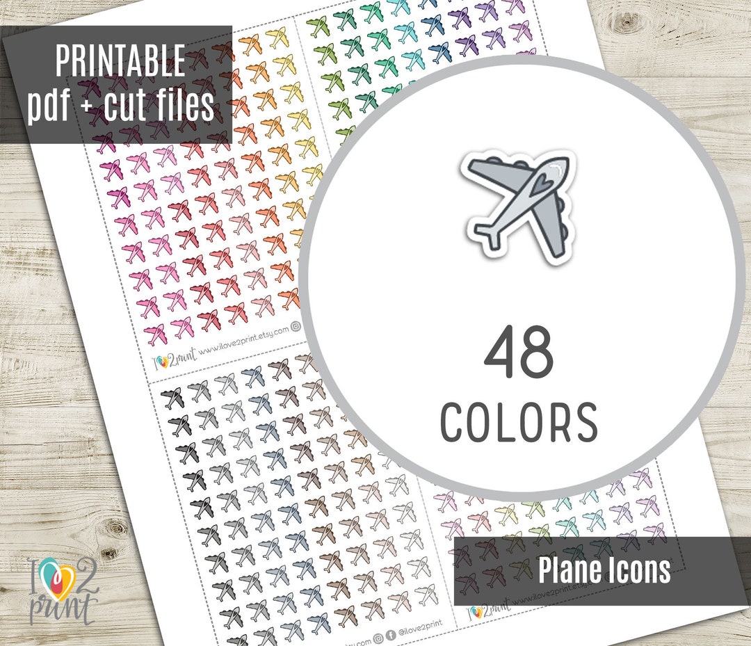 Plane Little Icon Planner Stickers, Flight Tiny Icon Printable Stickers ...