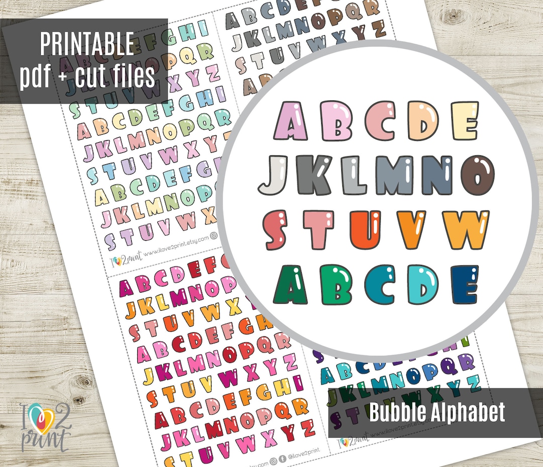 Rainbow Bubble Letters Planner Stickers, Alphabet Fluffly Script Words ...