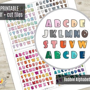 Rainbow Bubble Letters Planner Stickers, Alphabet Fluffly Script Words ...