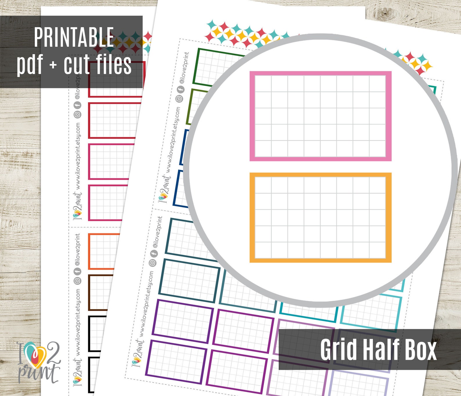 Grid Half Box Planner Stickers Half Box Grid Printable | Etsy